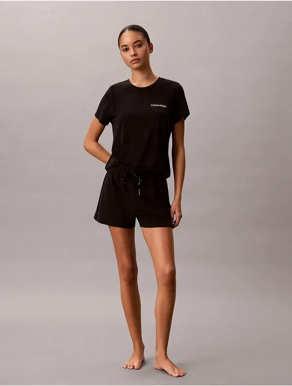 Calvin Klein Viscose Cotton Blend Tee And Shorts Set - Black Top/pant