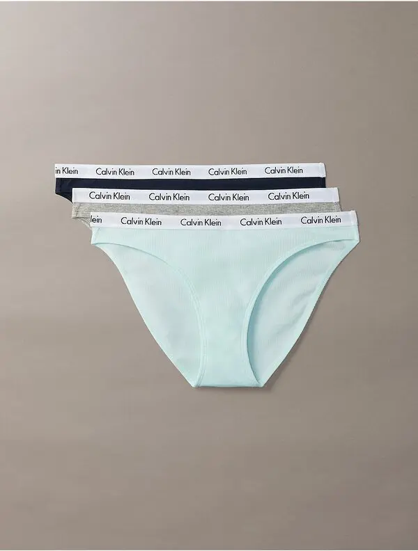 Calvin Klein Carousel Cotton Stretch Rib 3-pack Bikini Set - Blue Glass Multi