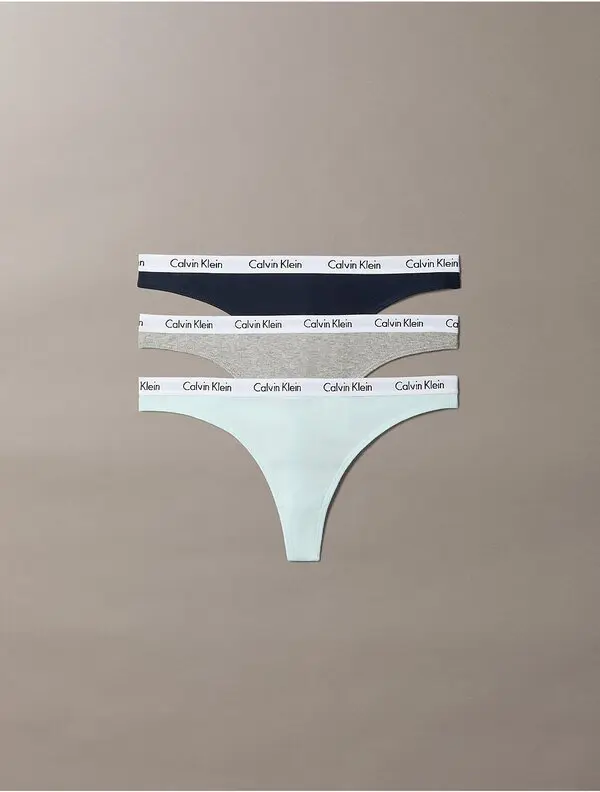 Calvin Klein Carousel Cotton Stretch Rib 3-pack Thong - Blue Glass Multi