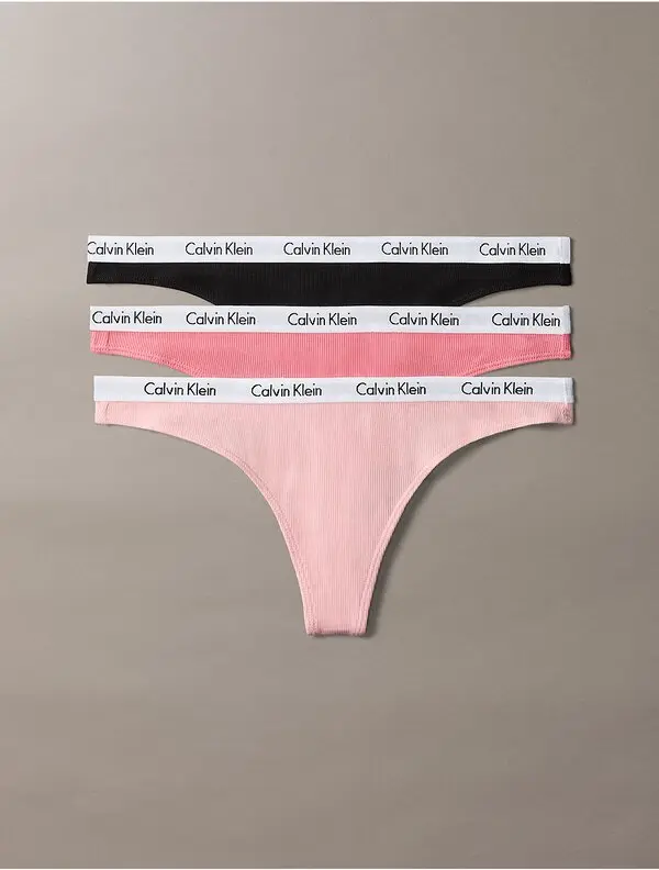 Calvin Klein Carousel Cotton Stretch Rib 3-pack Thong - Powder Pink Multi