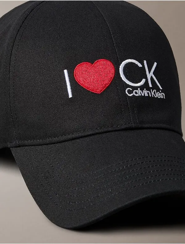 Calvin Klein Embroidered Heart Cotton Twill Baseball Cap - Black