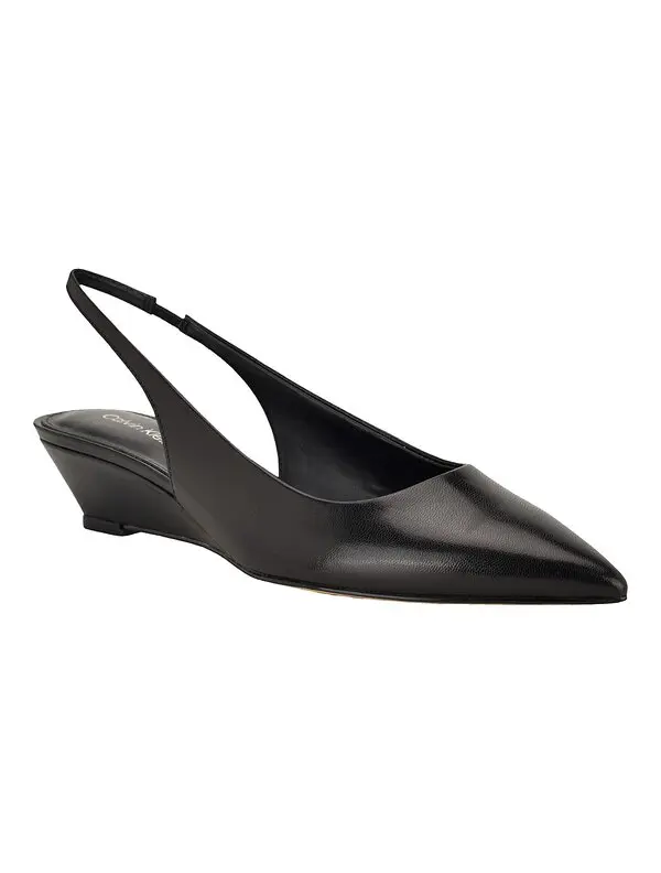 Calvin Klein Mavalyn Leather Slingback Pointed Toe Block Heel - 001