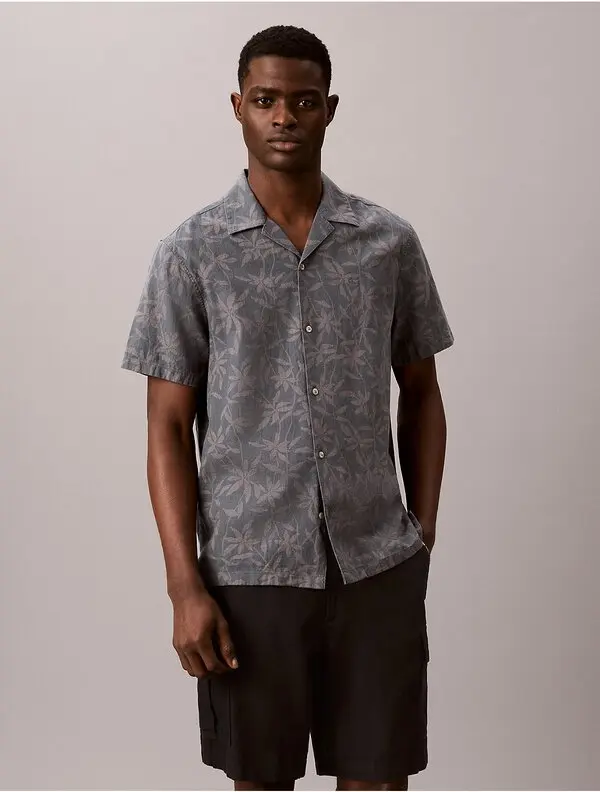 Calvin Klein Linen Cotton Camp Collar Easy Shirt - Turbulence