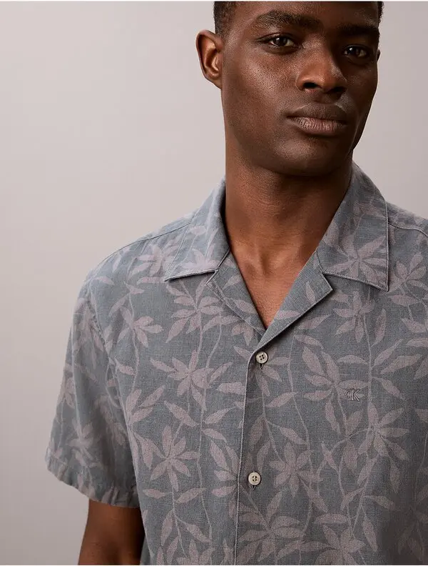 Calvin Klein Linen Cotton Camp Collar Easy Shirt - Turbulence