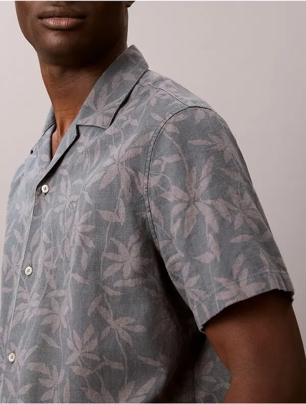 Calvin Klein Linen Cotton Camp Collar Easy Shirt - Turbulence