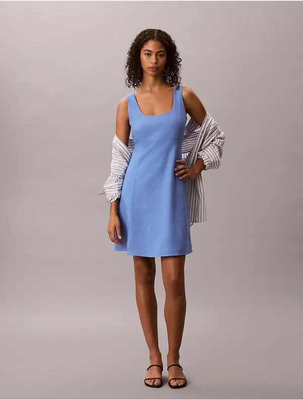 Calvin Klein Linen Blend Mini Dress - Blue Bonnet