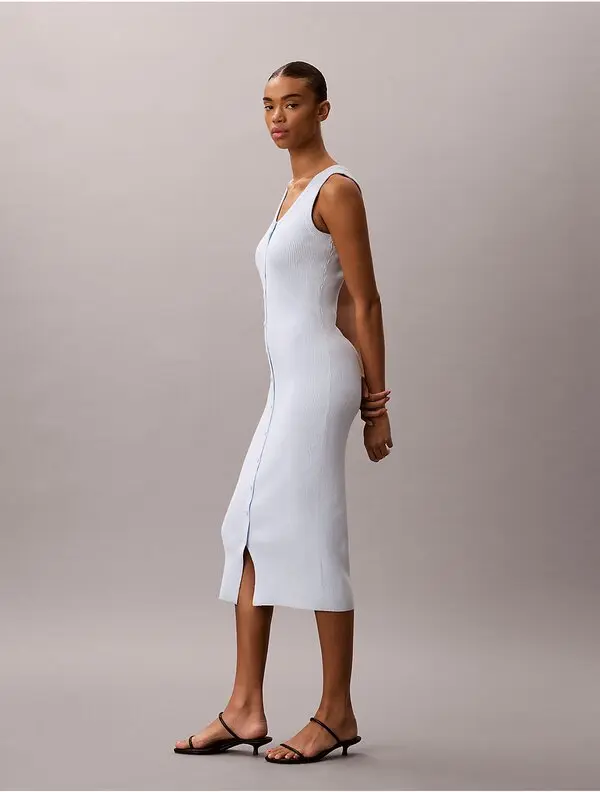 Calvin Klein Smooth Cotton Rib Midi Dress - Blue Dream - 60% Off