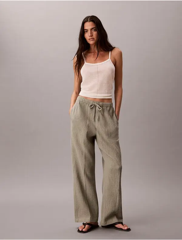 Calvin Klein Double Gauze Straight Leg Pull-on Pants - Shadow