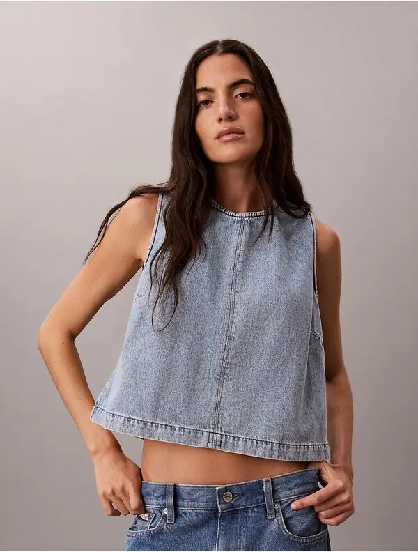 Calvin Klein Sleeveless Cropped Denim Top