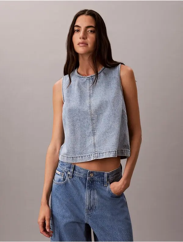 Calvin Klein Sleeveless Cropped Denim Top