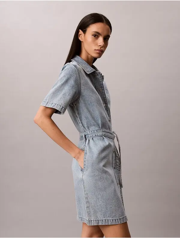 Calvin Klein Denim Belted Mini Shirt Dress