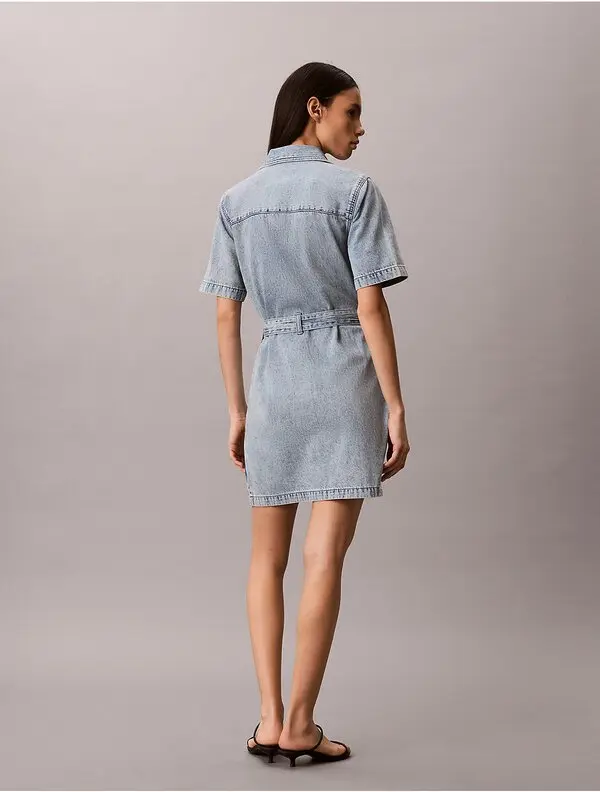 Calvin Klein Denim Belted Mini Shirt Dress