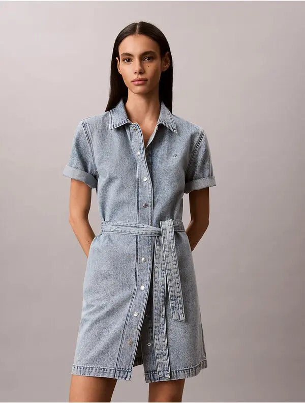 Calvin Klein Denim Belted Mini Shirt Dress