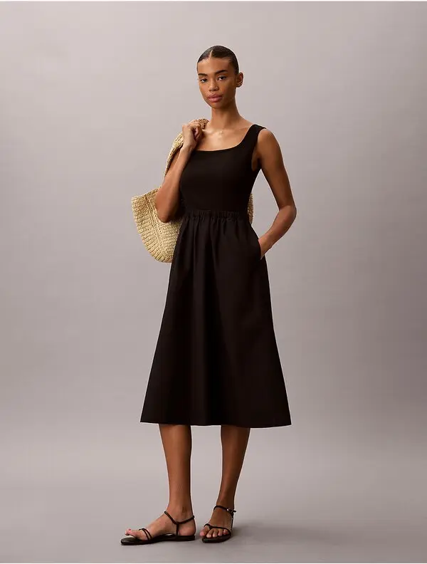 Calvin Klein Gathered Midi Dress - Black