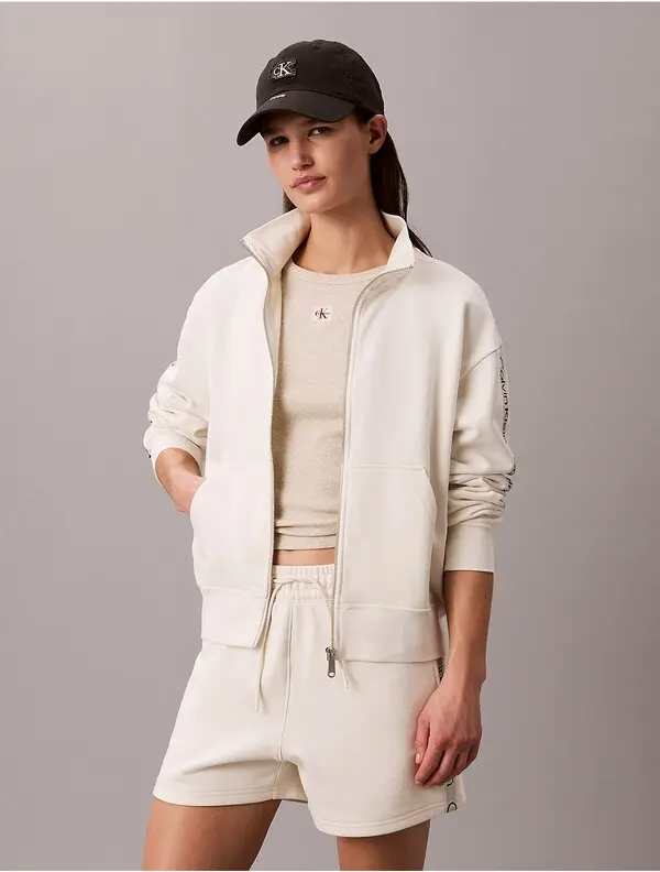 Calvin Klein Logo Tape Full Zip Sweatshirt - Tofu
