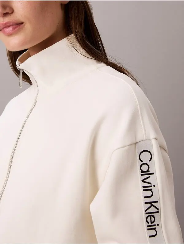 Calvin Klein Logo Tape Full Zip Sweatshirt - Tofu
