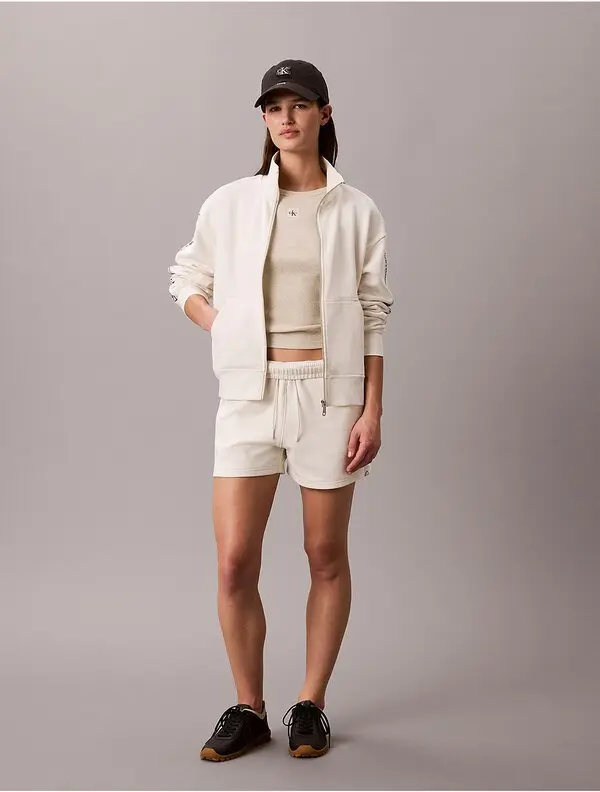 Calvin Klein Logo Tape Full Zip Sweatshirt - Tofu