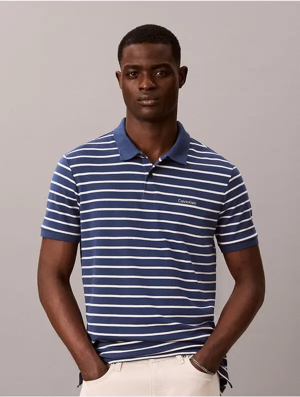 Calvin Klein Liquid Touch Stripe Polo Shirt - Dark Denim