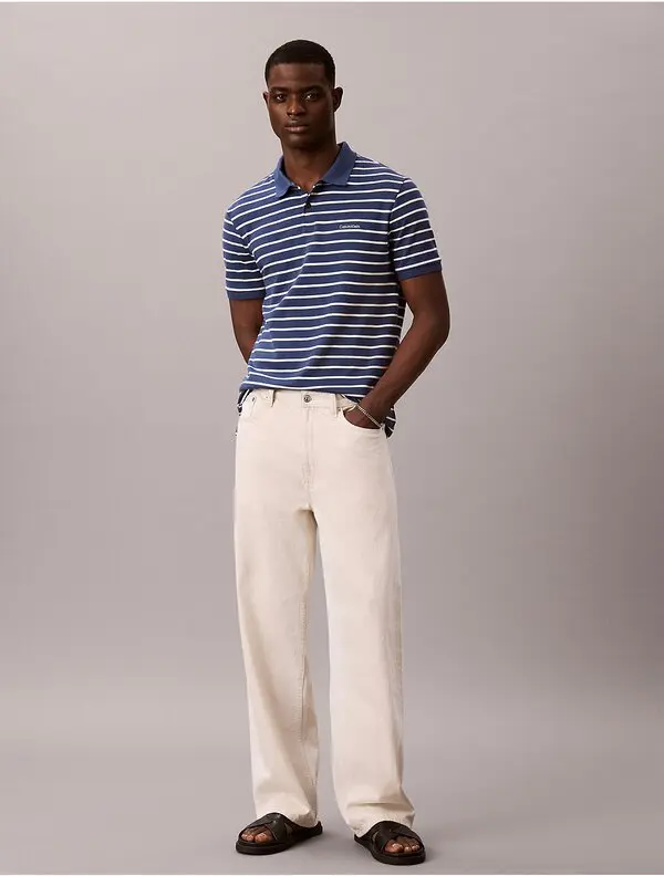 Calvin Klein Liquid Touch Stripe Polo Shirt - Dark Denim