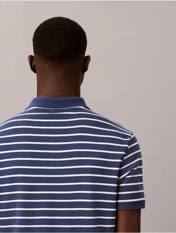 Calvin Klein Liquid Touch Stripe Polo Shirt - Dark Denim