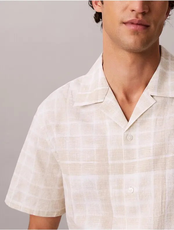 Calvin Klein Linen Blend Plaid Relaxed Button-down Shirt