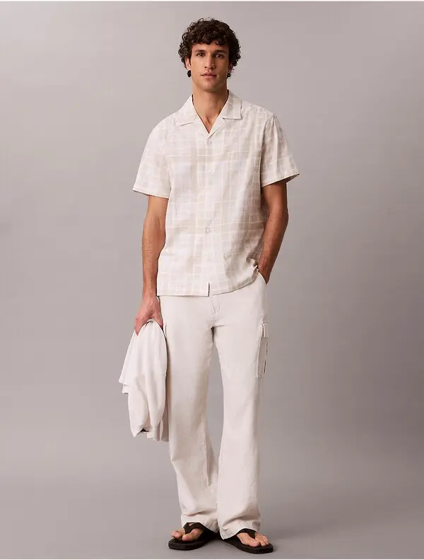 Calvin Klein Linen Blend Plaid Relaxed Button-down Shirt