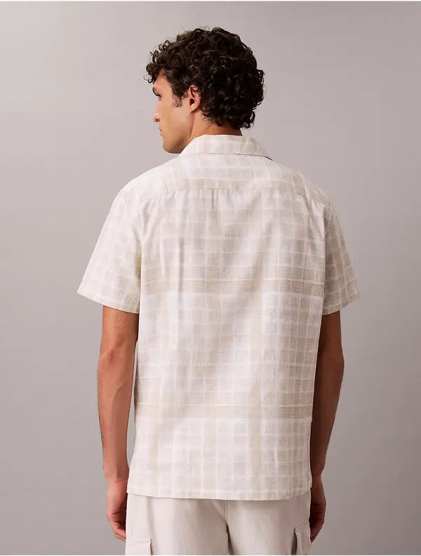 Calvin Klein Linen Blend Plaid Relaxed Button-down Shirt