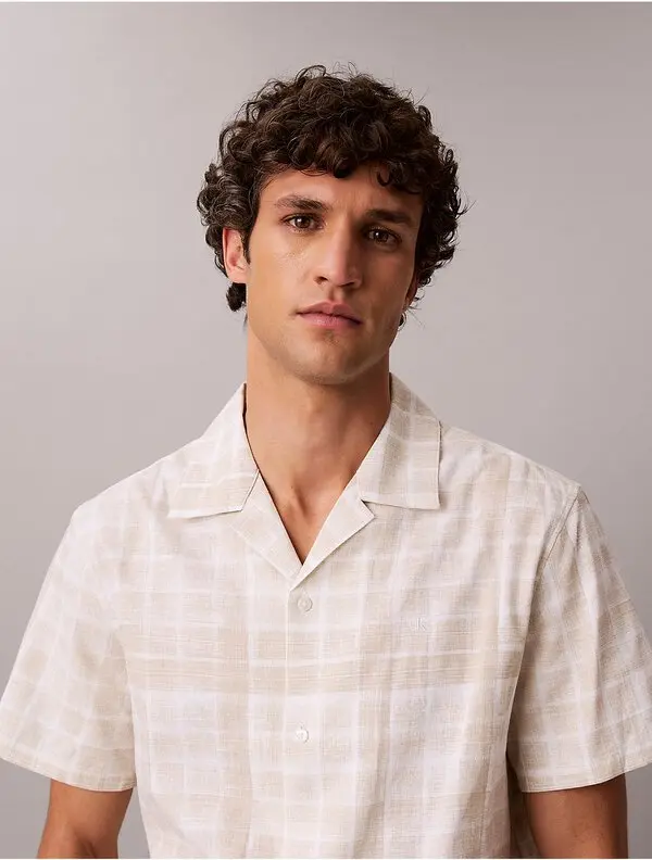 Calvin Klein Linen Blend Plaid Relaxed Button-down Shirt