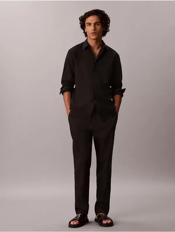 Calvin Klein Linen Blend Slim Pants - Black