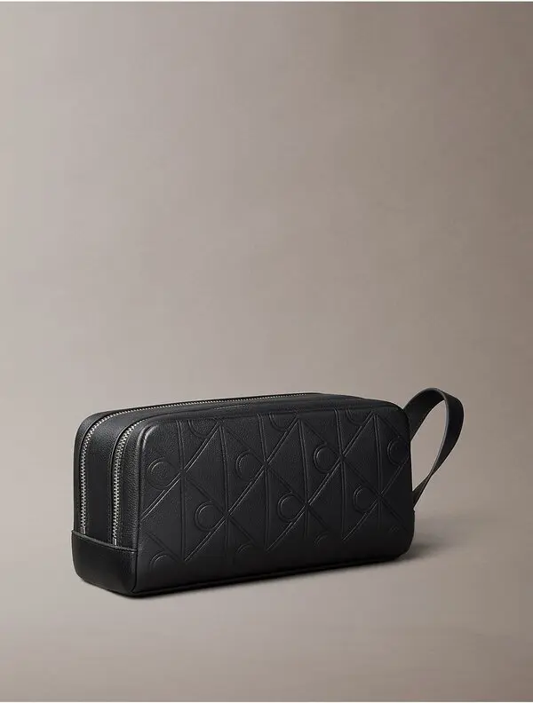 Calvin Klein Embossed Emblem Logo Leather Dopp Kit