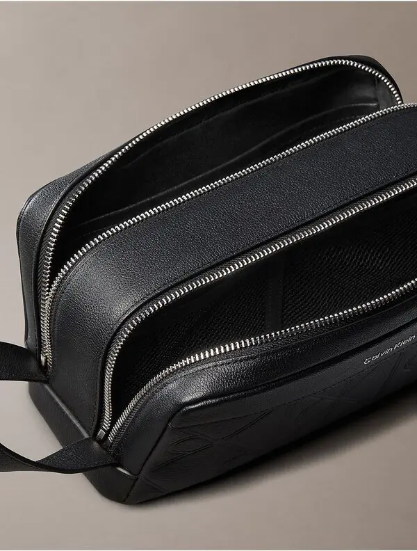 Calvin Klein Embossed Emblem Logo Leather Dopp Kit