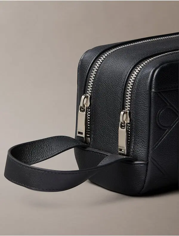 Calvin Klein Embossed Emblem Logo Leather Dopp Kit