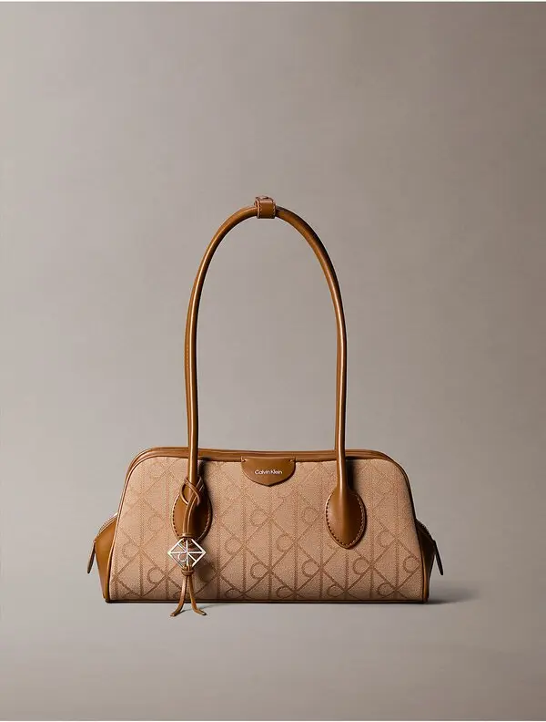 Calvin Klein Allover Emblem Logo Jacquard Shoulder Bag - Cornstalk/tbd Aop Jqd
