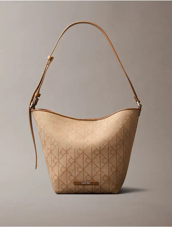 Calvin Klein Allover Emblem Logo Jacquard Bucket Bag With Pouch - Cornstalk