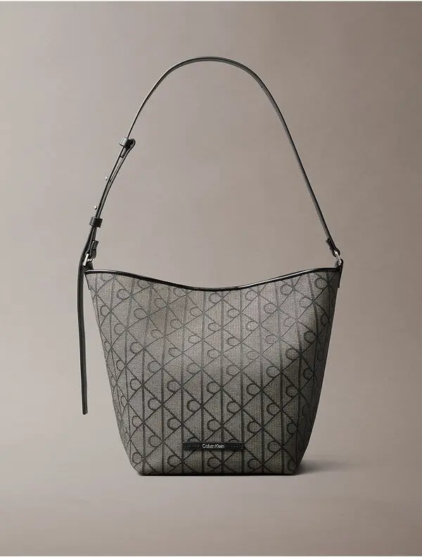 Calvin Klein Allover Emblem Logo Jacquard Bucket Bag With Pouch - Lotus Beige
