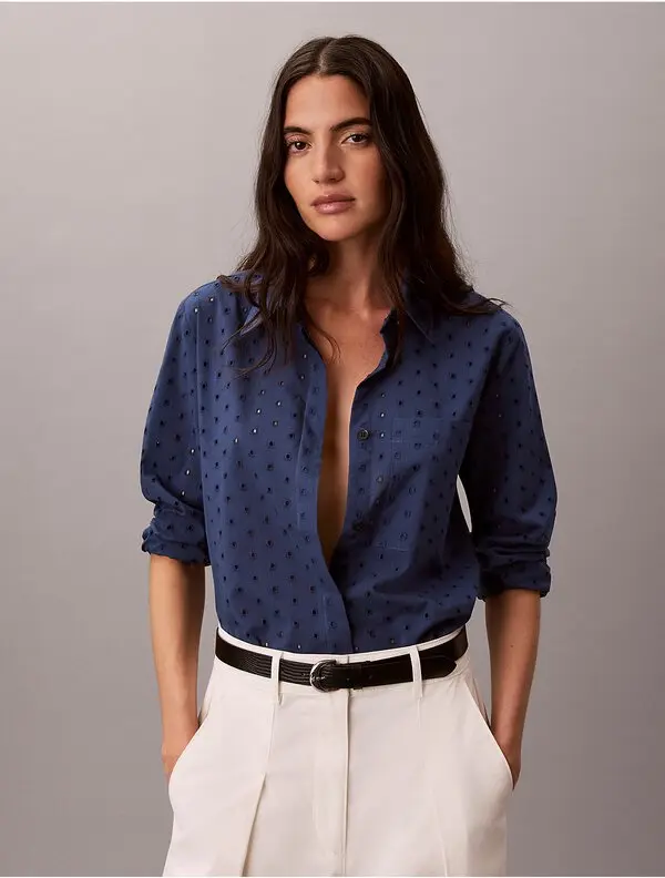 Calvin Klein Broderie Anglaise Button-down Shirt - Dark Denim