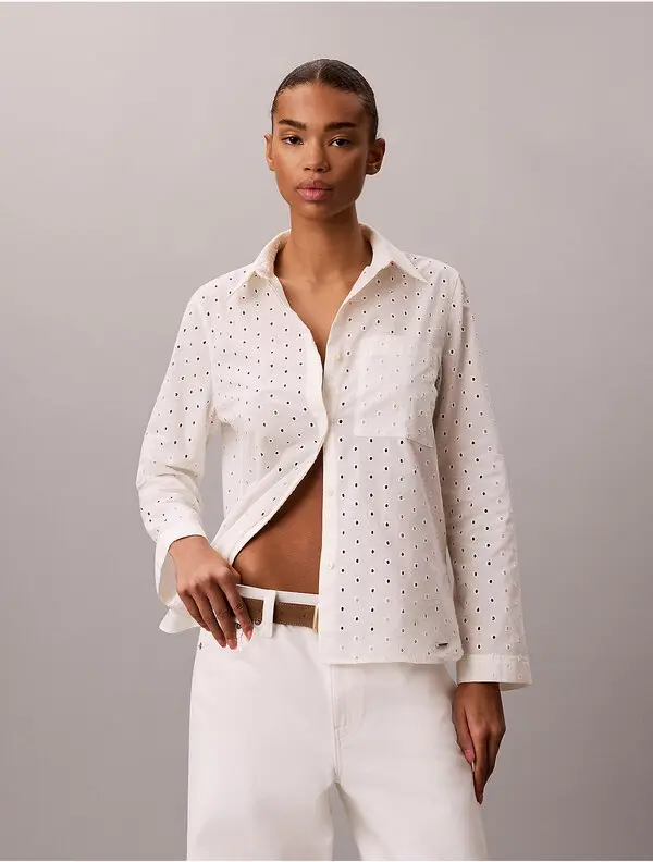 Calvin Klein Broderie Anglaise Button-down Shirt - Tofu