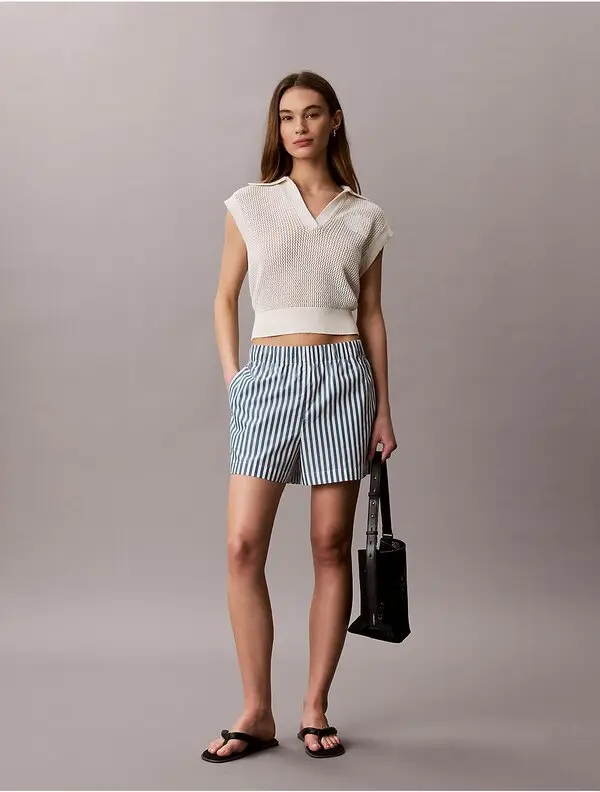 Calvin Klein Cotton Poplin Stripe Shorts - Tahoe Green