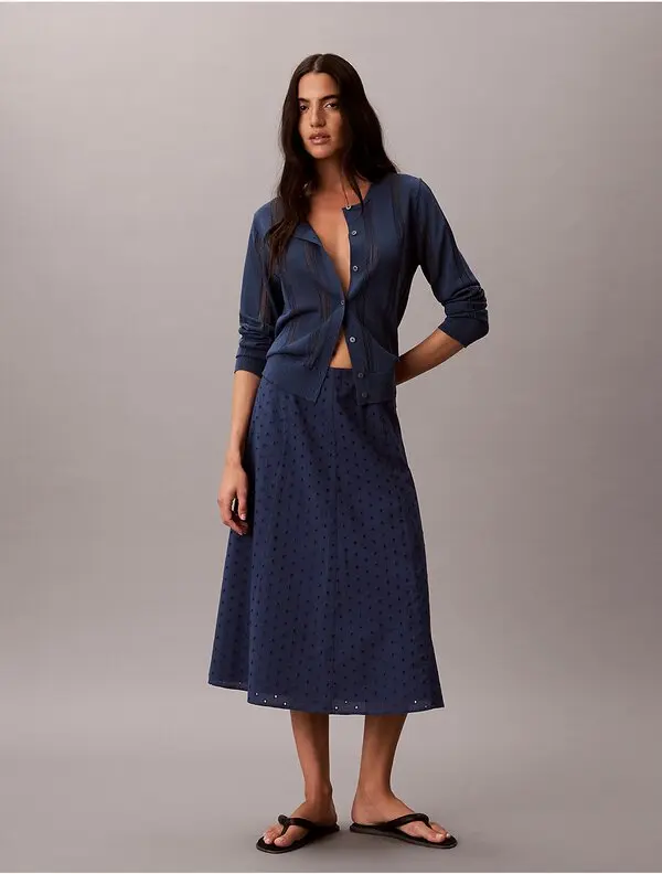 Calvin Klein Broderie Midi Skirt - Dark Denim