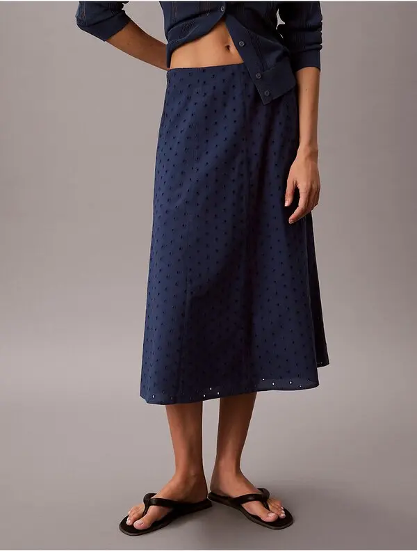 Calvin Klein Broderie Midi Skirt - Dark Denim