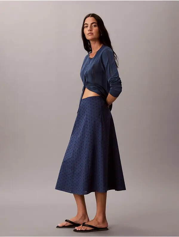 Calvin Klein Broderie Midi Skirt - Dark Denim