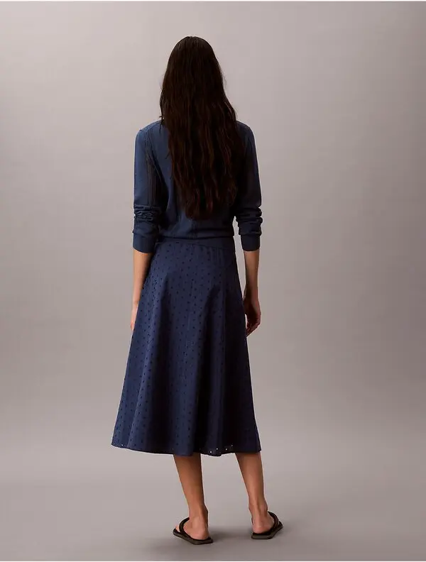 Calvin Klein Broderie Midi Skirt - Dark Denim