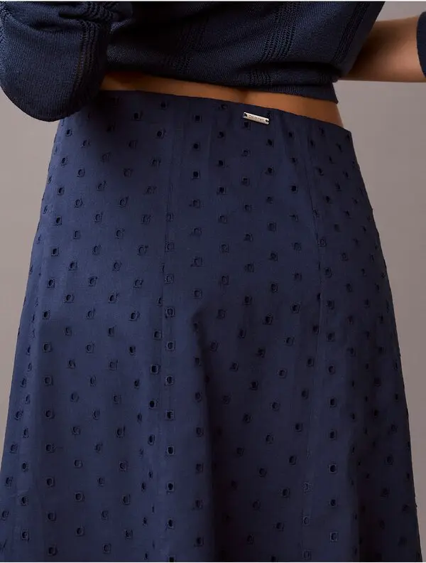 Calvin Klein Broderie Midi Skirt - Dark Denim