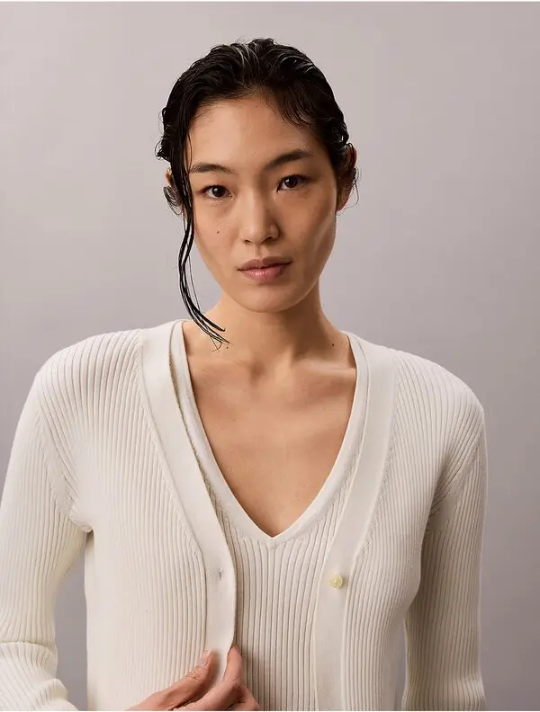 Calvin Klein Ribbed Cotton Cardigan And Tank Set - Tofu