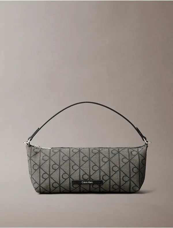 Calvin Klein Allover Emblem Logo Canvas Shoulder Bag - Lotus Beige / Black Aop