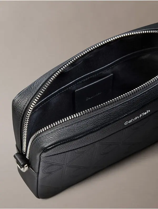 Calvin Klein Embossed Emblem Logo Leather Pouch Wristlet
