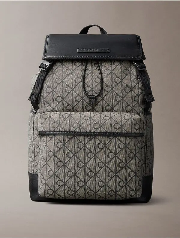 Calvin Klein Emblem Jacquard Backpack - Lotus Beige / Black Aop