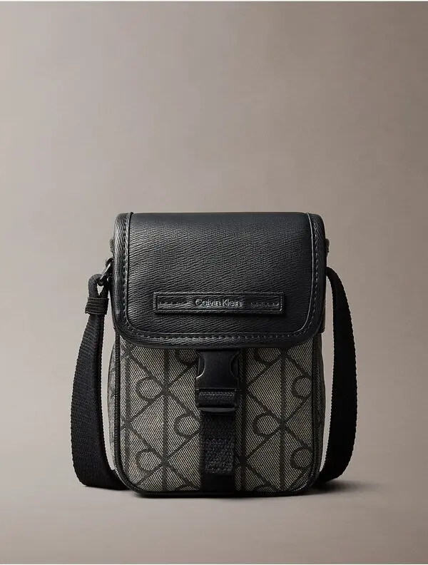 Calvin Klein Emblem Jacquard Reporter Bag - Lotus Beige / Black Aop