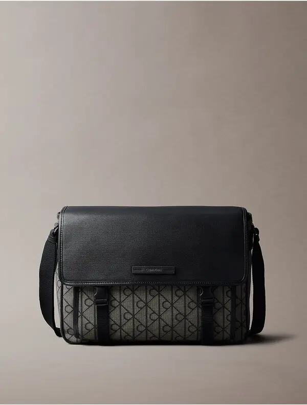 Calvin Klein Emblem Jacquard Messenger Bag - Lotus Beige / Black Aop