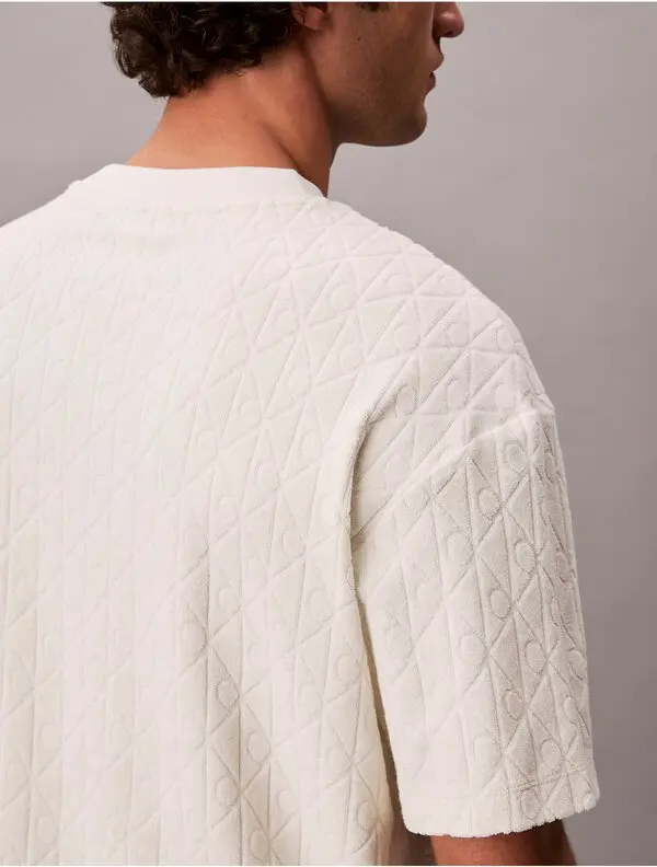 Calvin Klein Terry Allover Embossed Emblem Logo Relaxed T-shirt - Tofu